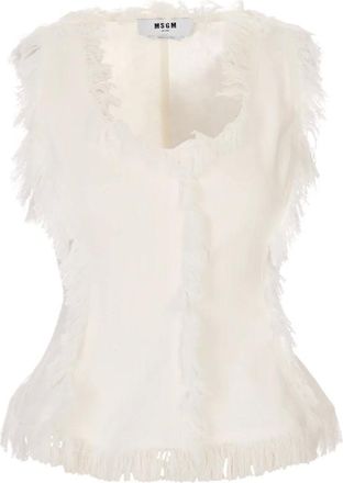 Msgm Msgm, Femme, Tops, Blanc, Taille: 38 FR Top en coton brut avec d&eacute;tails effiloch&eacute;s