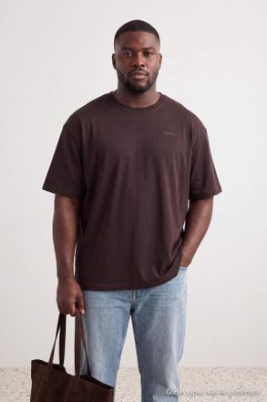 Trendyol MAN Herren Braun Slogan Kurz Oversize Gro&szlig;e Gr&ouml;&szlig;en T-Shirts