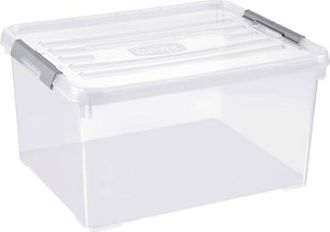 Allibert CURVER | handy box - Plus 35L + clips Gris Avec Couvercle, Transparent, handy +, 49x39x25 cm
