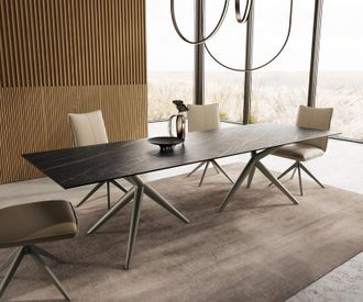 DELIFE Esstisch Edge 300x100 Keramik LaminamNoir Desir Braun Estelar rund Metall Effektfinish Titan, Esstische