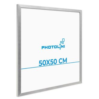 Photolini Bilderrahmen 50x50 Silber MDF-Holz Poster-Rahmen, bruchsicheres Acrylglas, zum Aufh&auml;ngen, extra Zubeh&ouml;r - f&uuml;r Fotos & Poster
