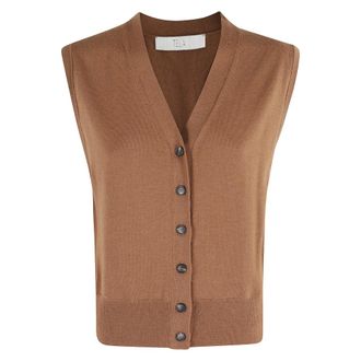 Tela Femme, Vestes, Brun, Taille: 38 FR Gilet en Toile Marron Col en V sans Manches