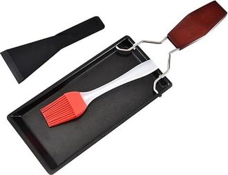 Cabilock 3 Pcs Po&ecirc;le &agrave; Fondre en Bois Poign&eacute;e Raclette Comal Barbecue Pan Antiadh&eacute;sif Steak Plaque de Cuisson avec Grattoir Et Brosse pour La Maison Cuisine en