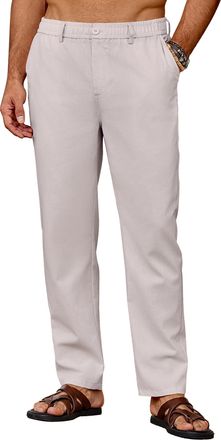 Coofandy Herren Hosen Lang Freizeithose Leinen Hose Sommerhose Herrenhose mit Taschen Leinenhose Strandhose Sommer Dünne Hosen mit Gummibund Hellgrau 2XL