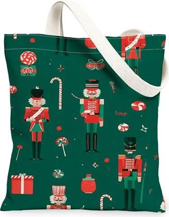 Generic Sacs fourre-tout en toile motif casse-noisette de No&euml;l, sacs d&eacute;picerie r&eacute;utilisables, vintage, l&eacute;gers et lavables, vert, 13x15 Inch