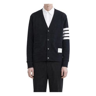 Thom Browne Homme, Pulls, Bleu, Taille: L Cardigan &agrave; broderie bateau 4-barres en boucle