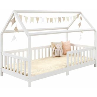 IDIMEX Lit cabane nina 90 x 200 cm, en pin massif lasuré blanc
