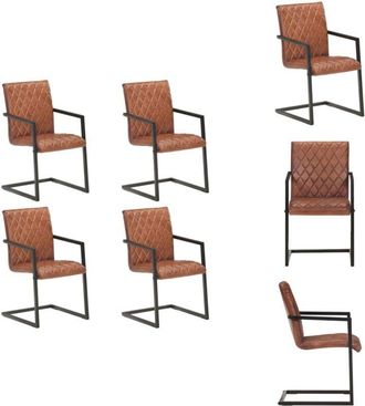 vidaXL Freischwinger 4 Stk. Braun Echtleder - Brauner Stuhl - Esszimmerstuhl - Lederstuhl - Freischwinger - Vintage Stuhl