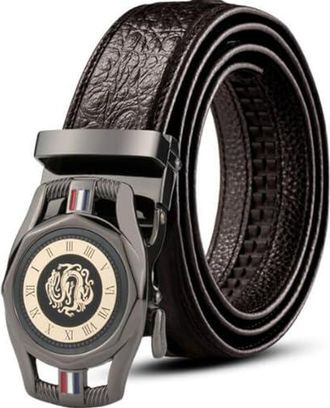Generic Ceinture &agrave; cliquet pour hommes Style classique R&eacute;tro Dragon Boucle &agrave; cliquet Ceinture en cuir pour hommes Ceinture sculpt&eacute;e Ceinture d&eacute;contract&eacute;e Busi