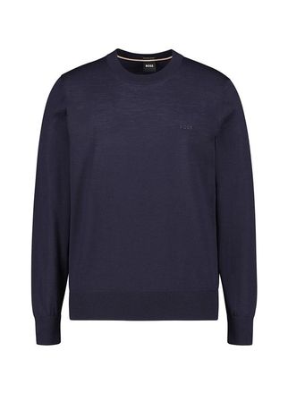 HUGO BOSS Herren Pullover blau Merinowolle unifarben