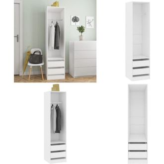 vidaXL Garde-robe avec tiroirs Blanc 50x50x200 cm Bois dingénierie - Armoire Blanche - Meuble Rangement - Dressing Blanc - Placard Design - Commode Tiroir