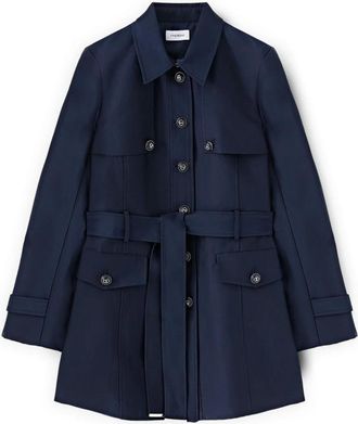 Motivi Femme, Manteaux, Bleu, Taille: 46 FR Trench-coat en coton m&eacute;lang&eacute; avec ceinture