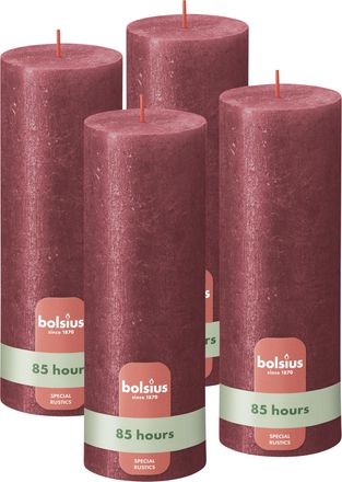 Bolsius Bolsius Rustik Stumpenkerzen - Shimmer Rot - Set 4 Stück - Dekorative kerzen - Brenndauer 60 Stunden - Unparfümierte - Enthält Natürliches Pflanzenwac
