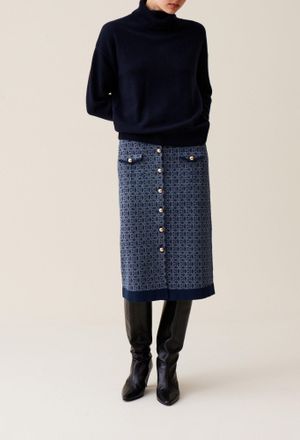 Claudie Pierlot Jupe monogramme taille haute marine