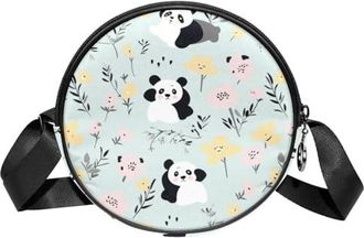 Generic Sac &agrave; bandouli&egrave;re circulaire pour femme, panda avec fleur, petit sac &agrave; bandouli&egrave;re avec fermeture &eacute;clair, bretelles r&eacute;glables, sac &agrave; main rond d&eacute;contr
