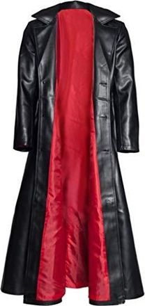 Generic Trench long classique en similicuir pour homme avec boutons &agrave; revers - Coupe ample - &Eacute;l&eacute;gant et d&eacute;contract&eacute; - Veste de motard, 01 Noir, S