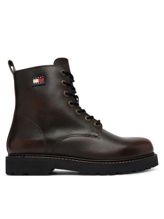 Tommy Jeans Schn&uuml;rstiefeletten Archive 01 Brushed Leather EM0EM01787 Dunkelbraun