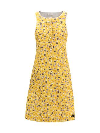 Miu Miu Floral-Print Cotton Midi Dress - Yellow