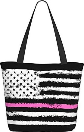 AOOEDM Drapeau am&eacute;ricain Cancer du sein Pink Line Ladies Shopping Bag 13x11x7in.Le cadeau parfait pour la Saint-Valentin.Cest de la Saint-Valentin pour maman