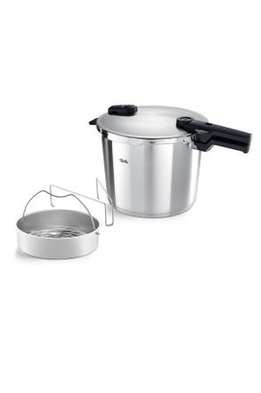FISSLER Schnellkochtopf Vitaquick Premium, Silber, Edelstahl, Metall, 10,0 L, Handmade in Germany, Druckregelventil, Sicherheitsventil, Sicherheitsdichtung, S