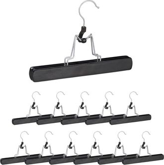 Relaxdays 72 x Hosenspanner Holz, 360&deg; drehbarer Haken, Filzschutz, hbt 17 x 25 x 2,3cm, Kleiderb&uuml;gel Hose & Rock, schwarz