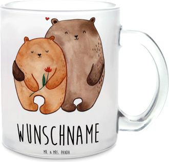 Mr. & Mrs. Panda Personalisierte Teetasse Bären Liebe - Geschenke, Personalisiert, aus Glas, Kuscheln, Teegläser, Porzellantasse Mit Gravur, Verknallt, Paar, Blume, Eh