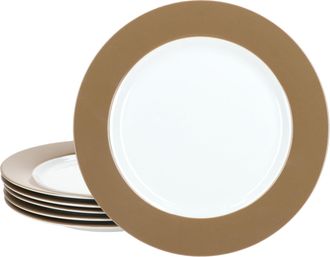 Ritzenhoff & Breker 6er Set Nougat Doppio Kuchenteller I Ø 21 cm I Weiß-Braune kleine Porzellan-Frühstücksteller für 6 Personen I für Salat, Dessert & Co. I Frühstück, Mi