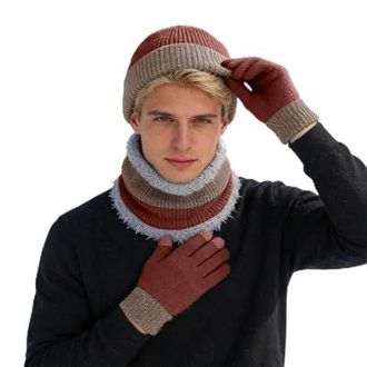 Generic &Eacute;charpe tricot&eacute;e chaude dhiver, bonnet thermique cache-cou/cache-oreilles pour adultes par temps froid en plein air, marron, taille unique