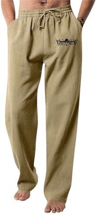 Generic Pantalon en lin blanc pour homme - Coupe ample - Pantalon de jogging ample avec poches - Pantalon chino - Coupe ajust&eacute;e - Pantalon de travail cargo am