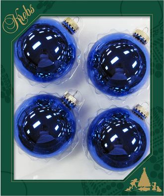 Krebs Glas Lauscha Christbaumschmuck/Christbaumkugeln - Box mit 4 königsblauen Kugeln aus Glas in Einer Größe von 8cm