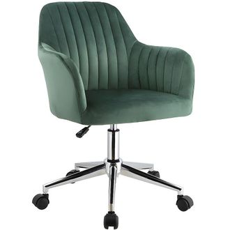 Vente-Unique Vente-Unique - Chaise de bureau velours vert &eacute;meraude - Hauteur r&eacute;glable - Pi&egrave;tement m&eacute;tal chrom&eacute; - Garnissage mousse polyur&eacute;thane - Avec accoudoirs