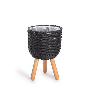 Paco Home Pot De Fleurs Cache-Pot De Plantes Grand Bac Intérieur Osier Tressé Bois, Couleur:Noir, Sets:2pcs Set/Design 3