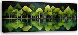 Feeby Wandbild - Wohnzimmer Modern Deko - Waldnatur grüne Landschaft - 120x40 1tlg - Bilder Leinwand - Bild auf Leinwand Schlafzimmer - Leinwandbilder für d