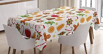 Abakuhaus Bonhomme en Pain d&eacute;pice Nappe, Graphique de No&euml;l, Linge de Table Rectangulaire pour Salle &agrave; Manger D&eacute;cor de Cuisine, 140 x 200 cm, Rouge Et Blanc