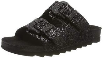 The White Brand Femme Buckle Glitter Sandales Bout Ouvert, Noir (Black Black), 41 EU