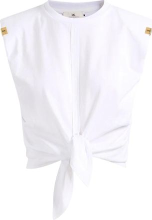 Elisabetta Franchi Femme, Tops, Blanc, Taille: 42 FR Knot-Detail T-Shirt