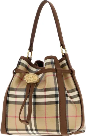 Burberry Womens Coated Canvas Mini Check Bucket Bag Archivebeige Borse A Mano