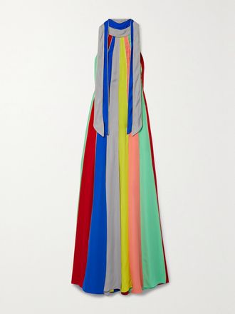 Rosie Assoulin Car Wash Neckholder-robe Aus Gestreiftem Seidenchiffon - Rot