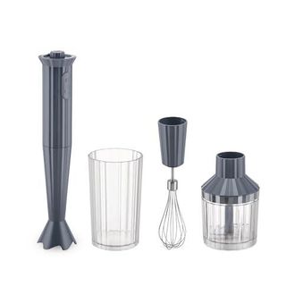 Alessi Plissé MDL10S G - Mixeur Plongeant Design avec Bécher Gradué, Fouet et Broyeur, en Résine Thermoplastique, Prise Européenne 500W, Gris