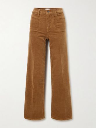 Frame Denim Pantalon Large Taille Haute En Velours De Coton Mélangé Côtelé Le Slim Palazzo Modernist Pocket - Marron