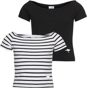 Kangaroos Carmenshirt 2er Pack T-Shirts (Packung, 2-tlg) 1x uni + 1x geringelt