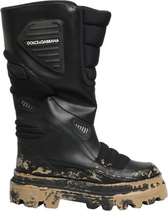 Dolce & Gabbana Homme, Chaussures, Noir, Taille: 44 EU Bottes Mi-Mollet Motard en Cuir