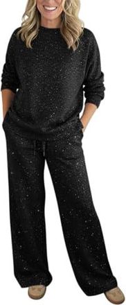 TOMWELL Surv&ecirc;tement Femme Paillettes Ensemble 2 Pi&egrave;ce Sport Jogging Manches Longues D&eacute;contract&eacute; Suit A Noir XXL