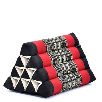 Leewadee Thai Dreieckskissen - Bequemes Rückenstütze Lesekissen Fernsehkissen - Ökologisches Naturprodukt Mit Kapok-Füllung, 50 x 33 x 33 cm, Schwarz Rot