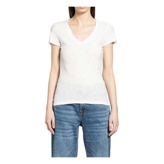 James Perse Femme, Tops, Blanc, Taille: 40 FR Sheer Slub Casual V Neck