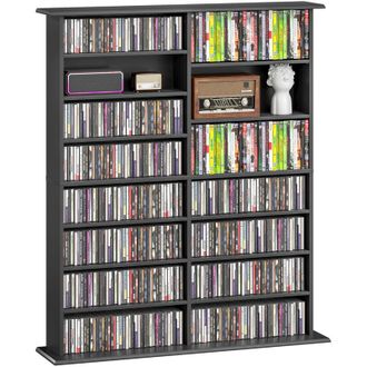 HOMCOM Rangements pour CD et DVD - HOMCOM - 16 compartiments et 12 &eacute;tag&egrave;res r&eacute;glables - capacit&eacute; max. 720 CD/396 DVD et Blu-ray - noir