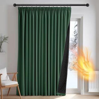 Deconovo Thermovorhang K&auml;lteschutz, Gardinen mit Kr&auml;uselband gegen K&auml;lte, W&auml;rmeisolierend Vorhang Verdunkelung Wohnzimmer, 220 x 200(H&ouml;hexBreite), Dunkelgr&uuml;n, 