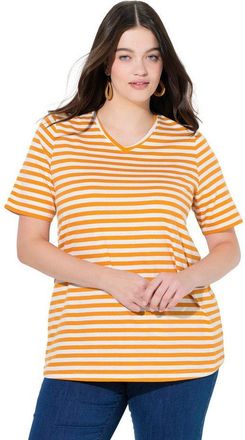 Ulla Popken T-Shirt T-Shirts 2er-Pack Ringel/uni V-Ausschnitt Halbarm