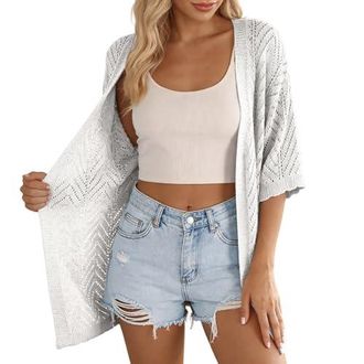 Generic Robe boh&egrave;me &eacute;l&eacute;gante &agrave; manches courtes pour femme, kimono en tricot l&eacute;ger, blanc, XL