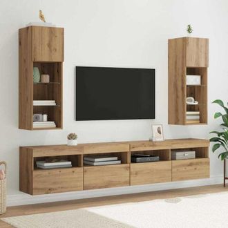 vidaXL vidaXL Meubles TV muraux 2 pcs Ch&ecirc;ne artisanal 30,5 x 30 x 90 cm